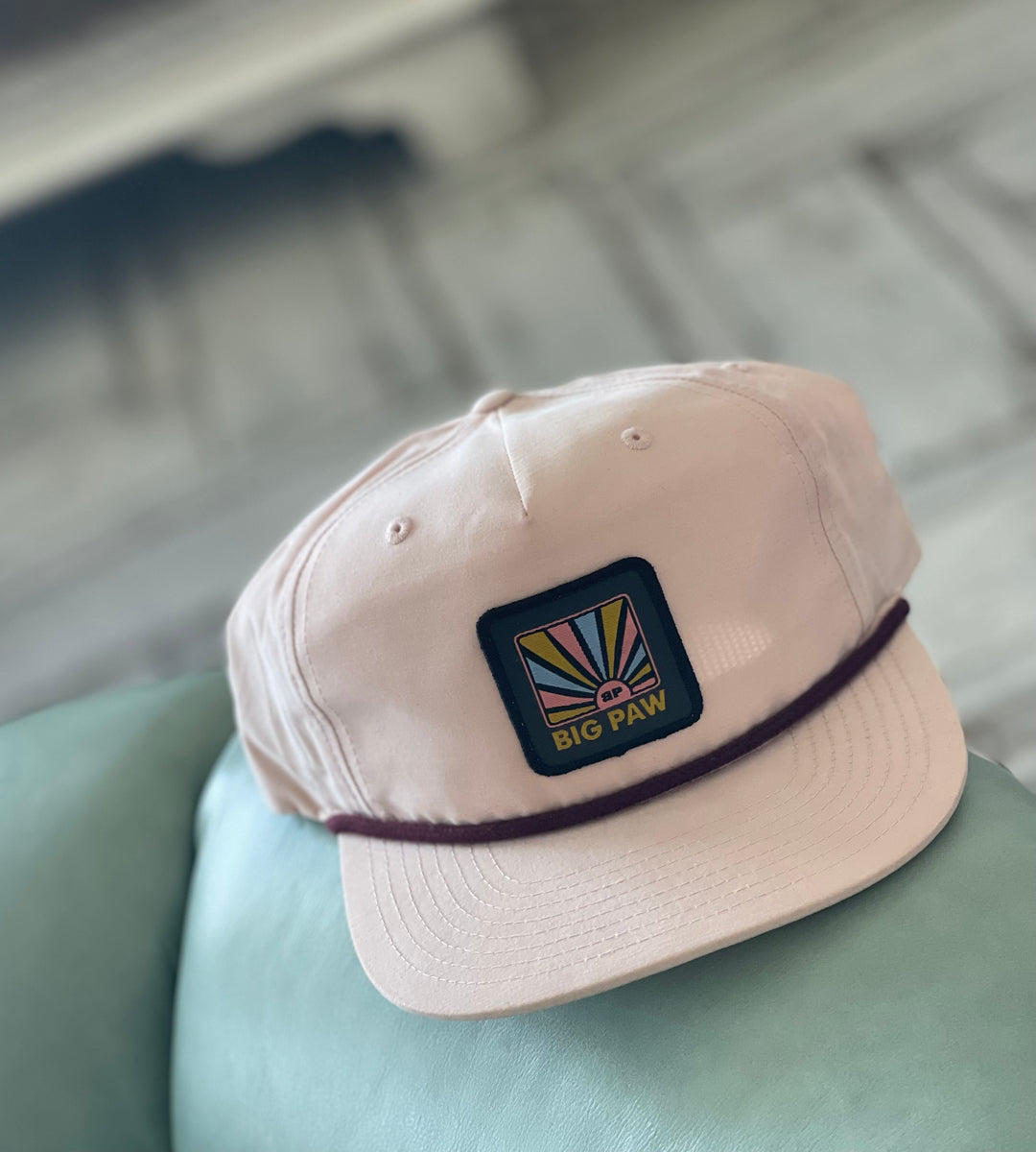 Peach rope cap with Burst Patch – Big Paw Lifestyle